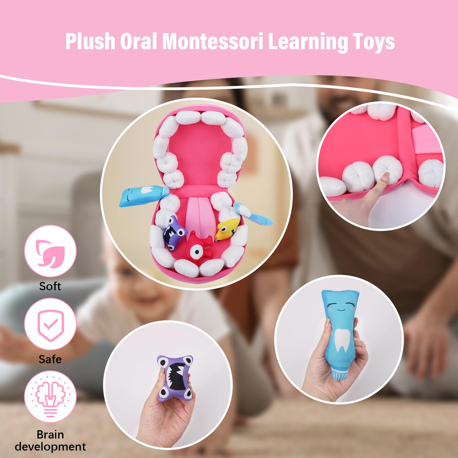 vocheer Educational Plush Toy, Preschool Montessori Educational Toys for Kids, Teaching Kid How to Protect Teeth and Learning What in Their Oral