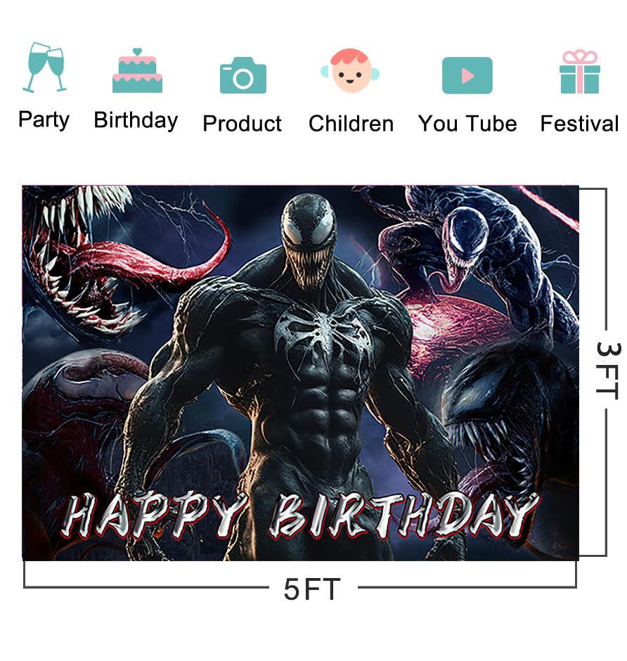 Super Hero Backdrop for Happy Birthday Party Decorations Venom Background for Baby Shower Party Cake Table Decorations Supplies Superhero Theme Banner 5x3ft