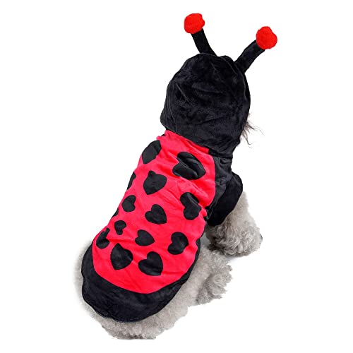 Mogoko Ladybug Dog Costumes, Pet Halloween Cosplay Hoodies, Adorable Ladybird Cat Costume,Animal Fleece Hoodie Warm Outfits Clothes