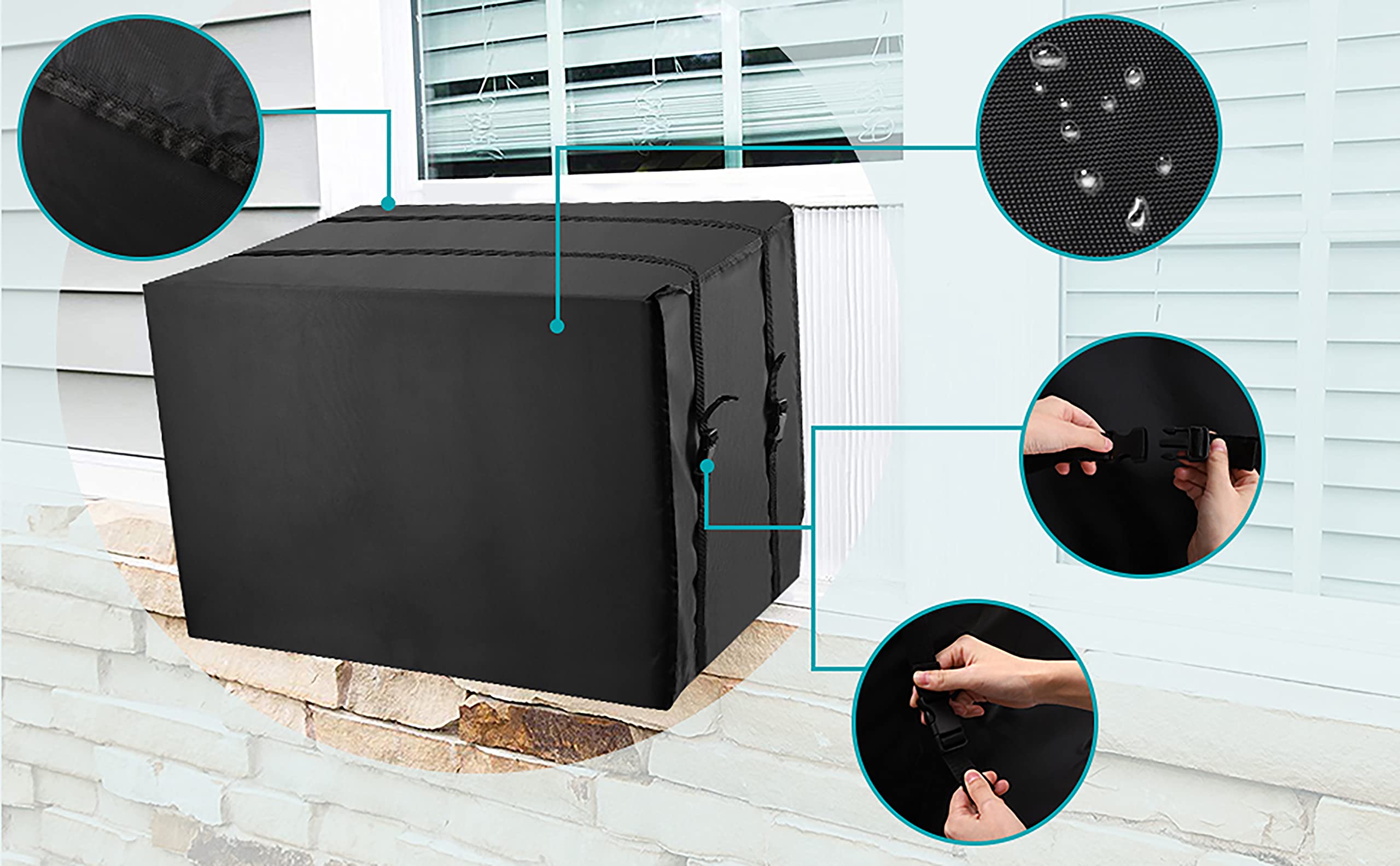 Yesland Window Air Conditioner Cover Outdoor - Outside Window AC Unit Cover with 2 Adjustable Straps - Black Large Window A/C Cover Bottom Covered AC Covers for Winter (17''W x 12''D x 13''H)
