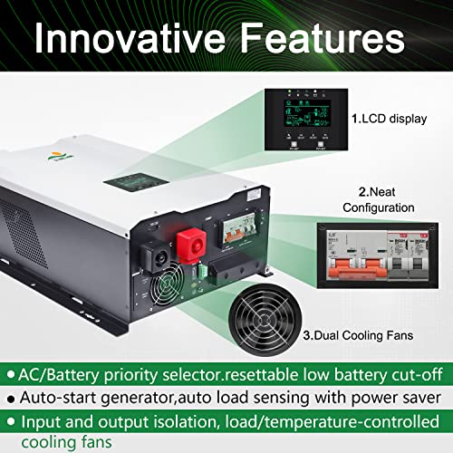 DIANXIAOMI UL1741 10KW 48V Solar Hybrid Inverter, Output 120/240V Split Phase Pure Sine Wave, Low Frequency Inverter, DC 48V AC Input 240V AC, 2x60A MPPT Solar Charger Controller-10000W
