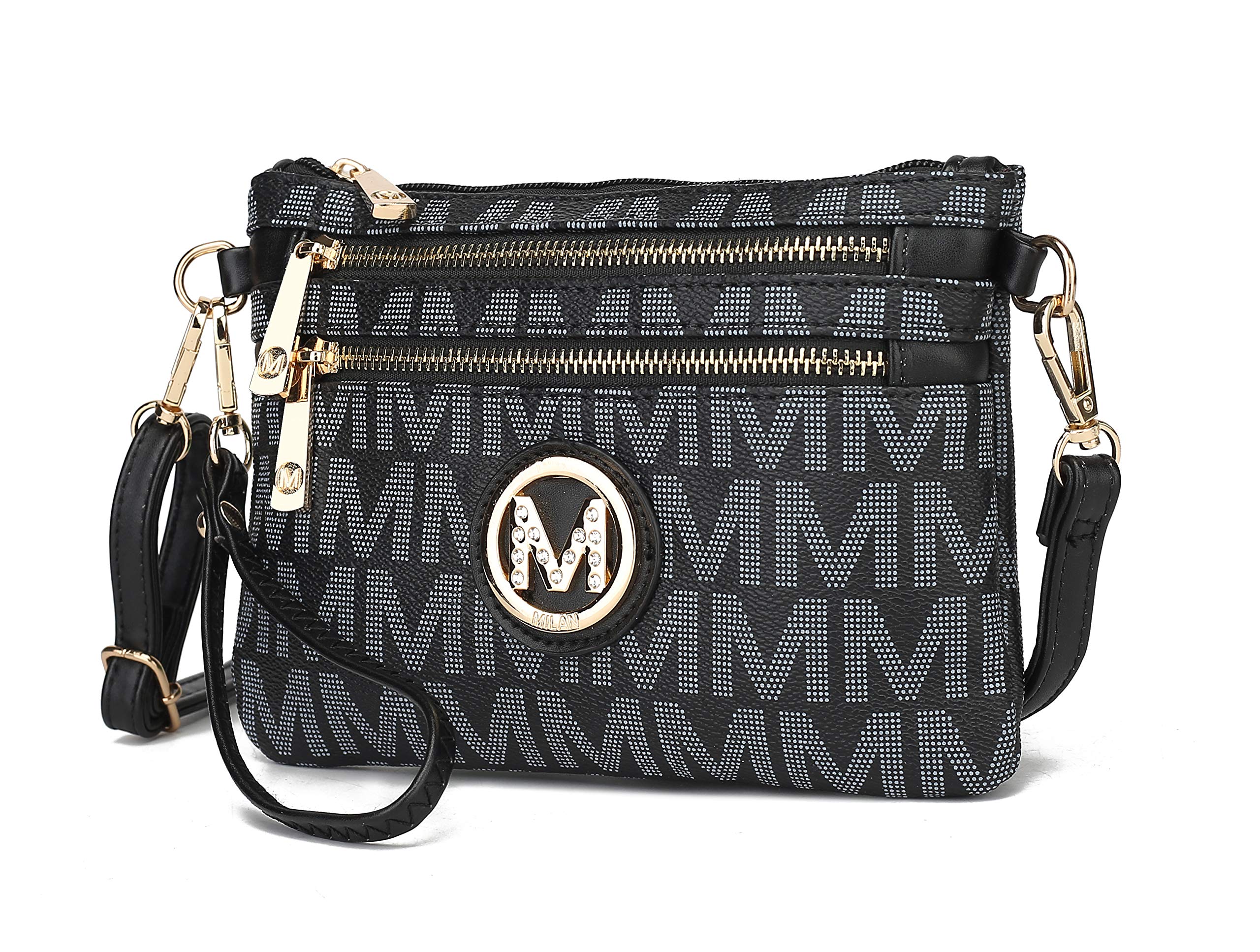 MKF 2 in 1 Crossbody Bags for Women, Wristlet Purse - Ladys Small PU Leather Messenger Handbag - Adjustable Strap Black