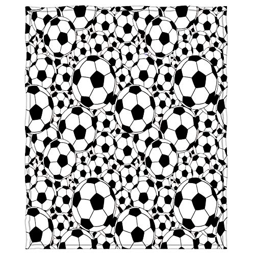Kameng 58" x 80" Blanket Seamless Tile of Soccer Balls Pattern Comfortable Warm Velet Plush Throw Blanket Perfect for Couch Sofa or Bed