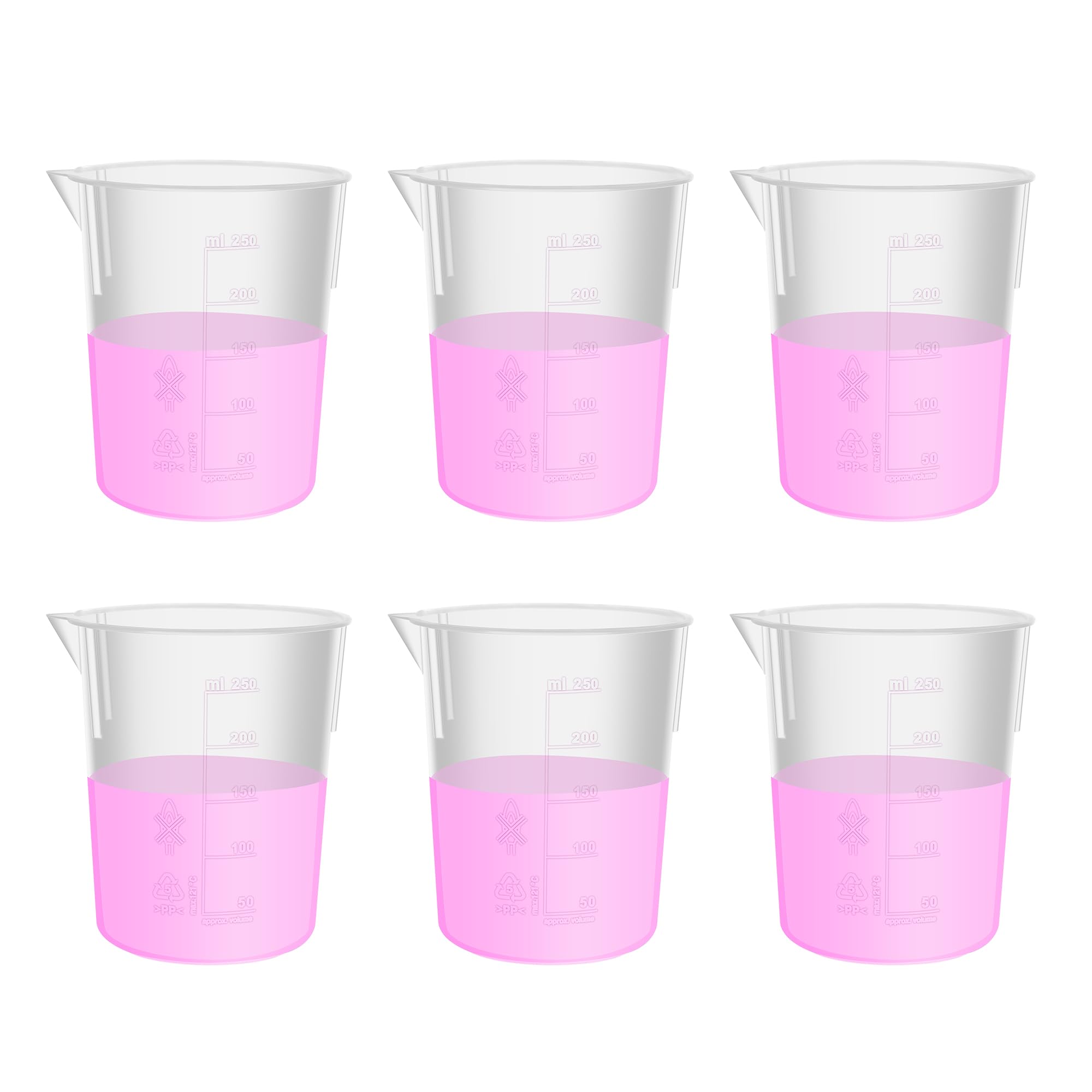 Labvida 6pcs of Stackable Plastic Beakers, Vol.250ml, PP Material, with Molded Graduation, LVB002