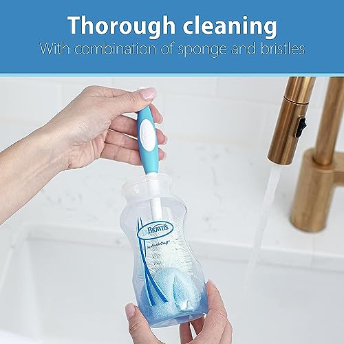 Dr. Brown's Reusable Sponge Baby Bottle Cleaning Brush with Suction Cup Stand, Scrubber and Nipple Cleaner, Blue 1-Pack (Pack of 2)