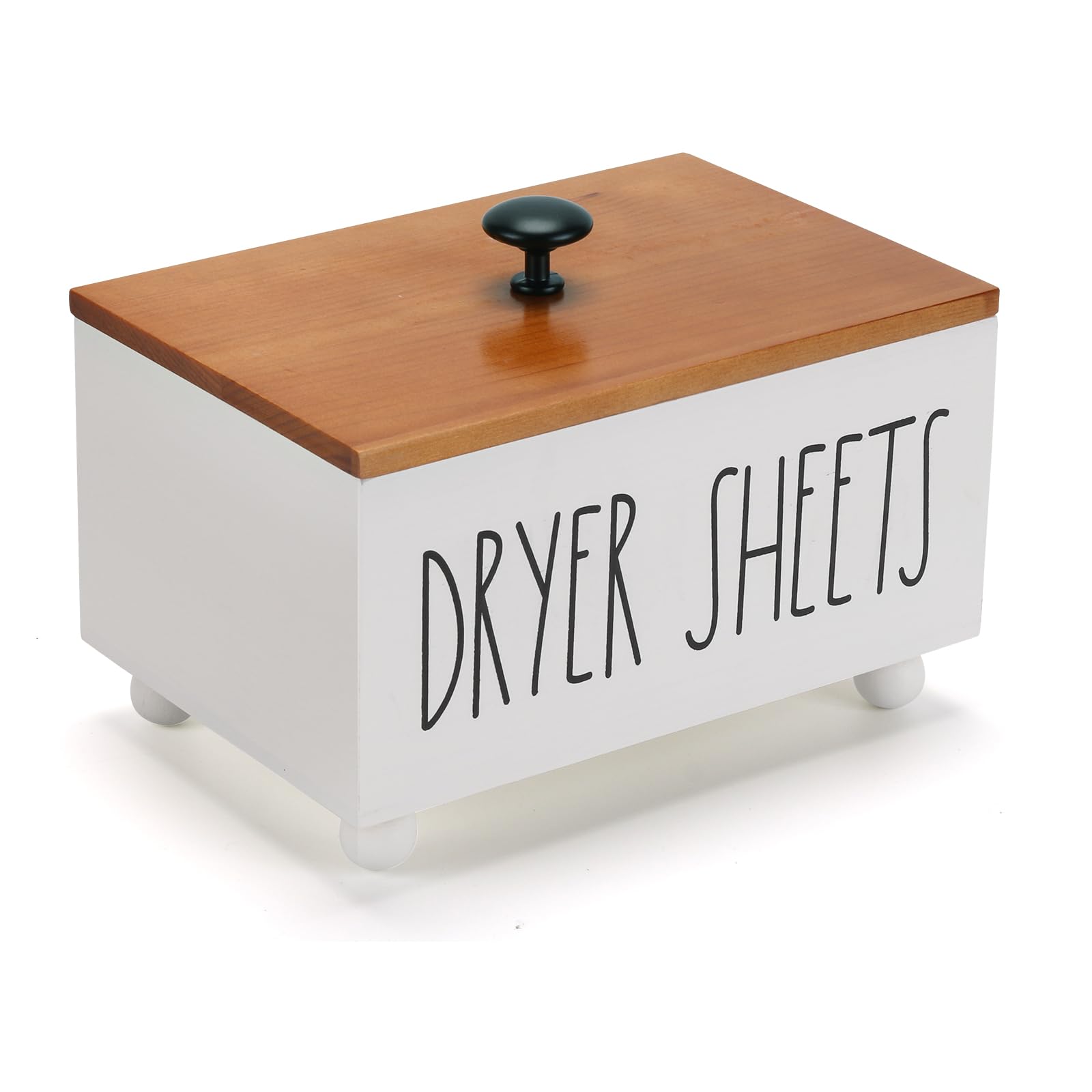Eniffbaa Dryer Sheet Box with Lid, Dryer Sheet Holder Dispenser Container, Laundry Room Decor, Wood Box for Laundry Room Organization, Gift Storage Dryer Sheets, Fabric Sheet, Dryer Balls (Black)