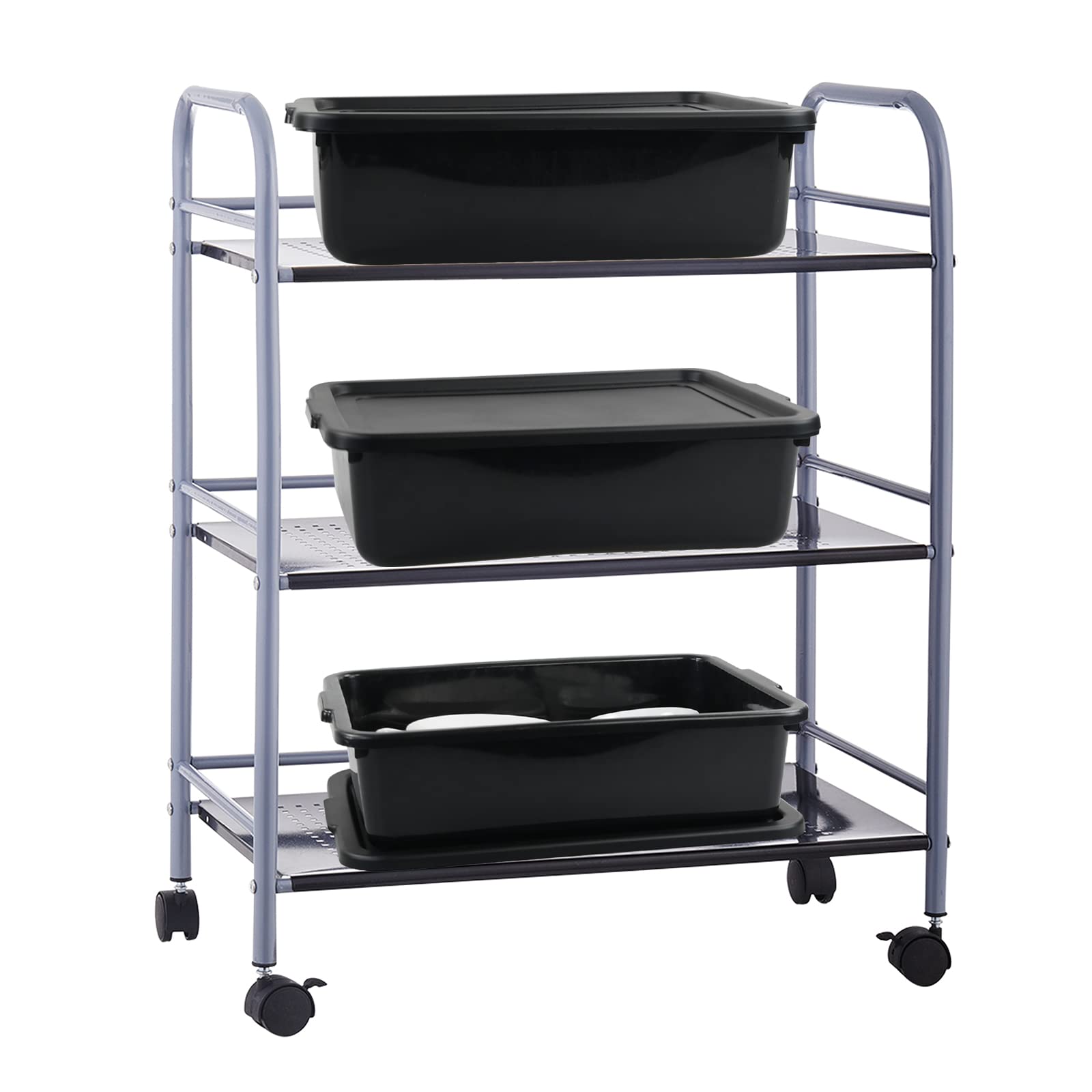Xyskin Plastic Storage Utility Bus Tote with Lid, Restaurant Commercial Bus Box, 3 Packs, Black