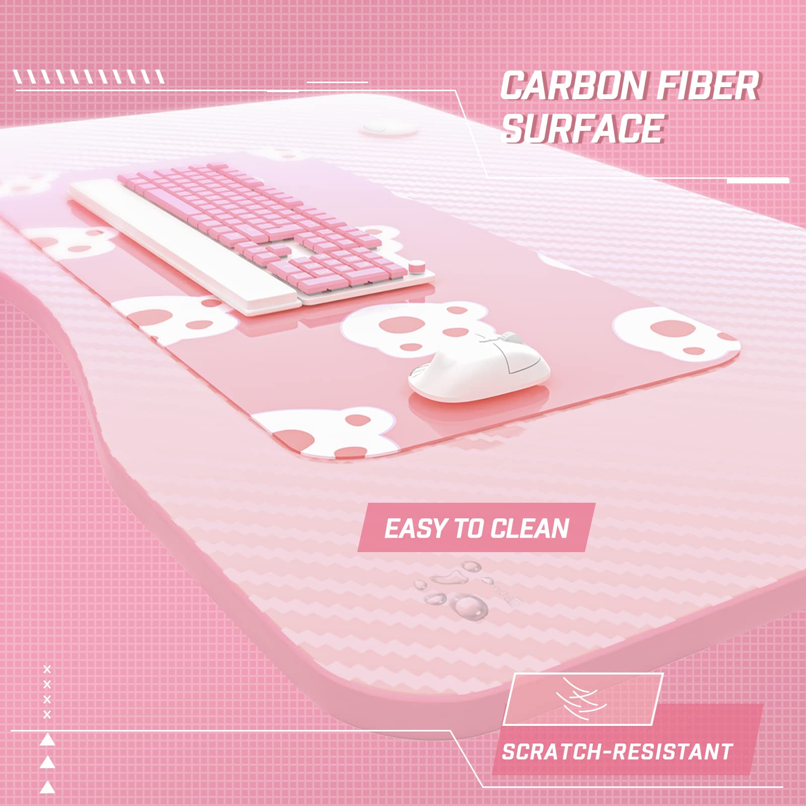Vitesse Pink Gaming Desk 40 Inch Cute Kawaii Computer Table T Shaped Girl Gamer Workstation Home Office with Carbon Fiber Surface and Headphone Hook (Pink) 40*28*21.5