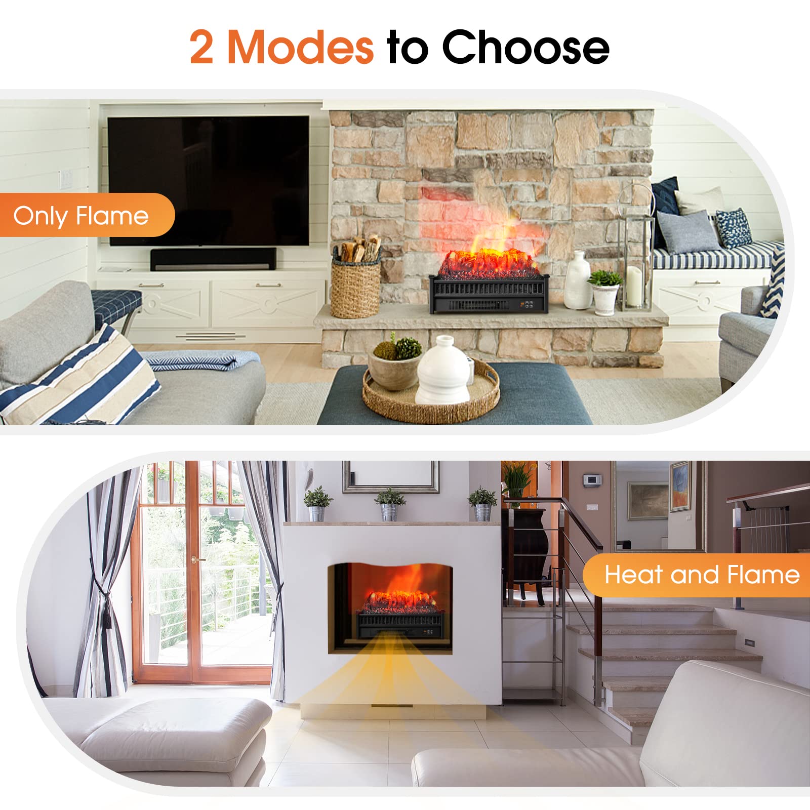 COSTWAY Electric Fireplace Log Heater with Remote Control, 23-Inch Realistic Ember Bed Insert Log with 0.5-6H Timer, Adjustable Flame Brightness and Temperature, Overheating Protection, 1400W