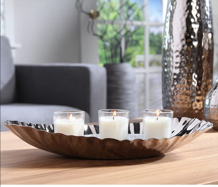 Hosley Elegance Redefined Silver Finish Decor Tray Bowl, 13.6 Inches Long Versatile and Chic Centerpiece for Serving, Floral Arrangements, and Stylish Home Decor