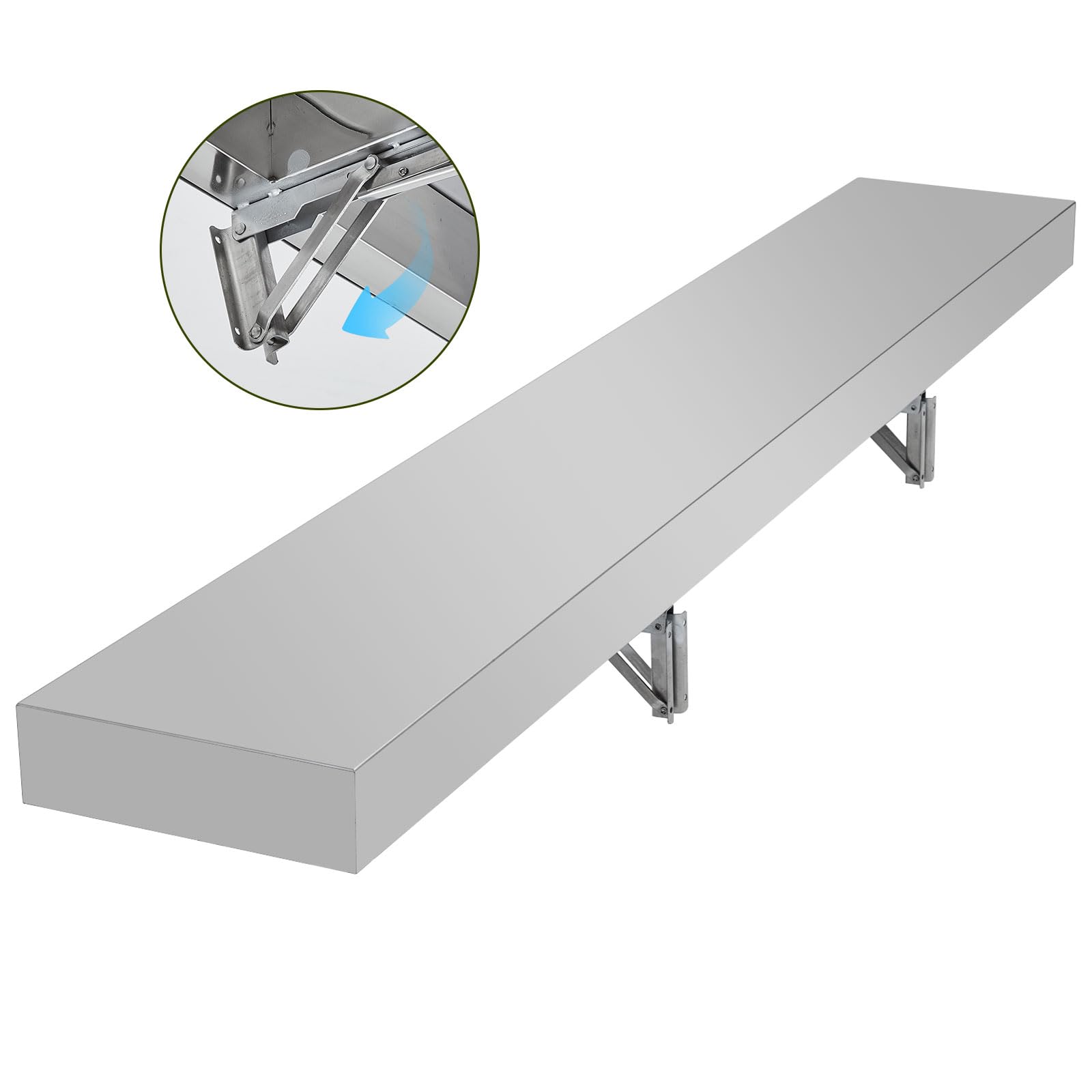 ExploreHorizon Folding Concession Shelf 72" x 12" - 304 Stainless Steel, Wall Mount, Drop Down, for Food Truck, BBQ, Restaurant