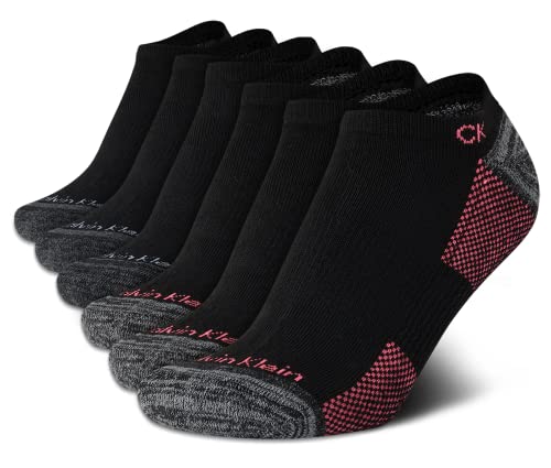 Calvin Klein Women's Low Cut Socks - 6 Pack Performance Cushion Comfort No Show Socks - Breathable Athletic Socks for Women (4-10), Size 4-10, Black Logo