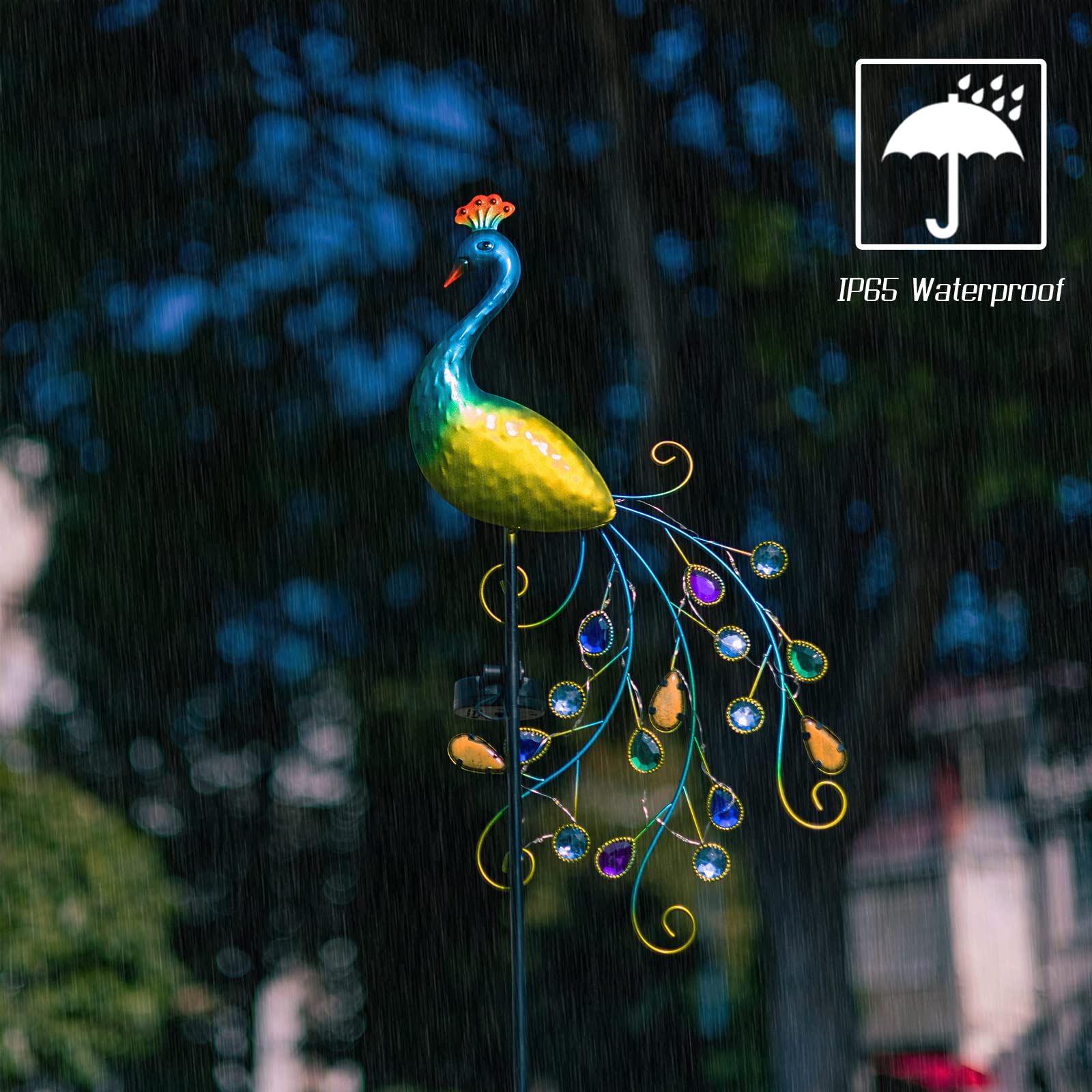 Viveta Metal Peacock Solar Light Outdoor, Waterproof Peacock Solar Lights Stake for Garden Yard Lawn Patio Decorations