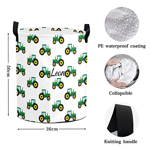 Personalized Farm Tractor Laundry Basket with Name Waterproof Foldable Storage Bin for Bathroom Home Office Cloth Toy