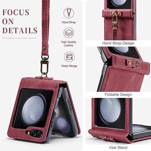 Phone Protective flip case Wallet Case Compatible with Samsung Galaxy Z Flip 5,Retro Real Cowhide Leather Folio Flip Wallet Magnetic Slim Phone Cover|Card Holder, Anti-Drop,Full Protection Protective