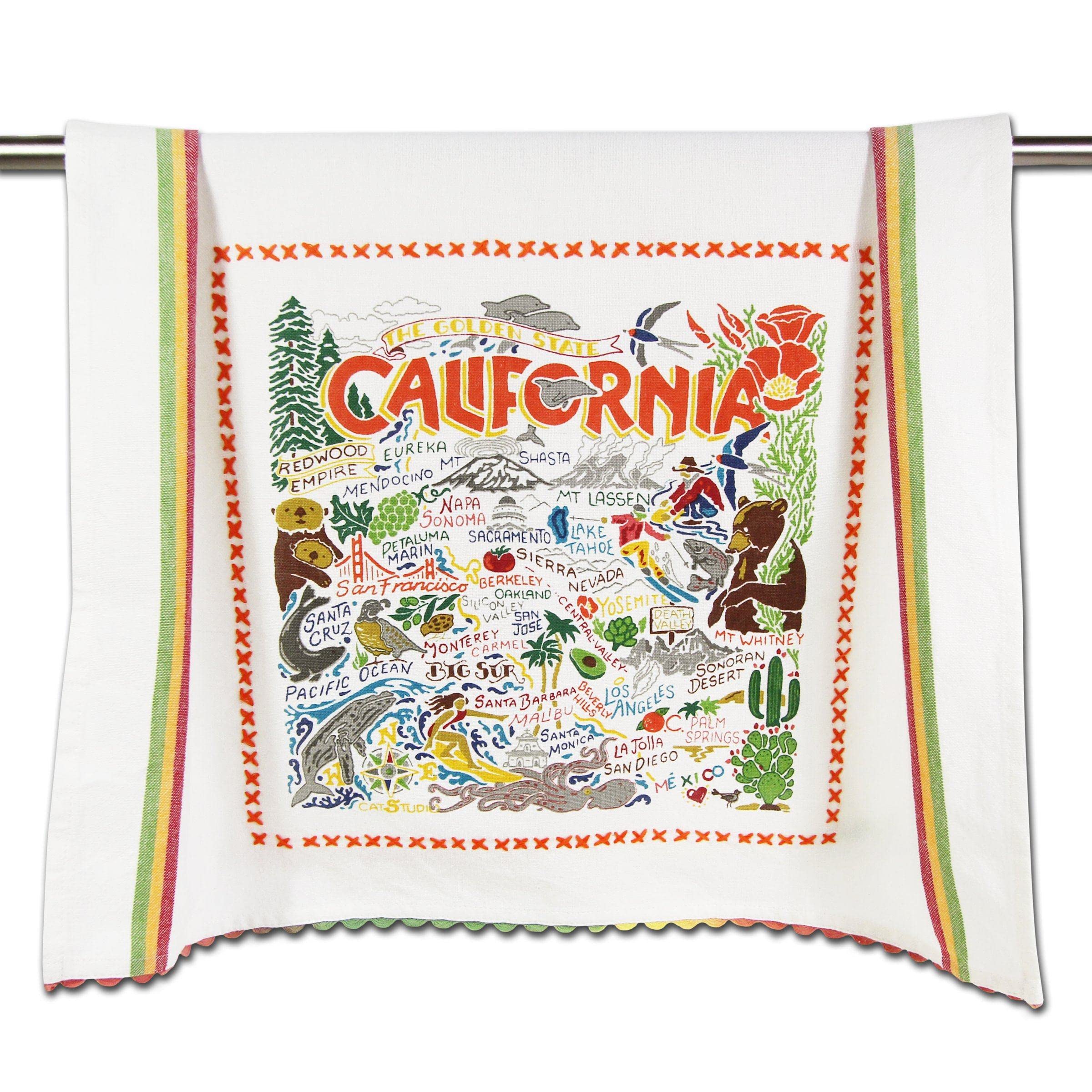 Catstudio California Dish Towel - U.S. State Souvenir Kitchen and Hand Towel with Original Artwork - Perfect Tea Towel for California Lovers, Travel Souvenir