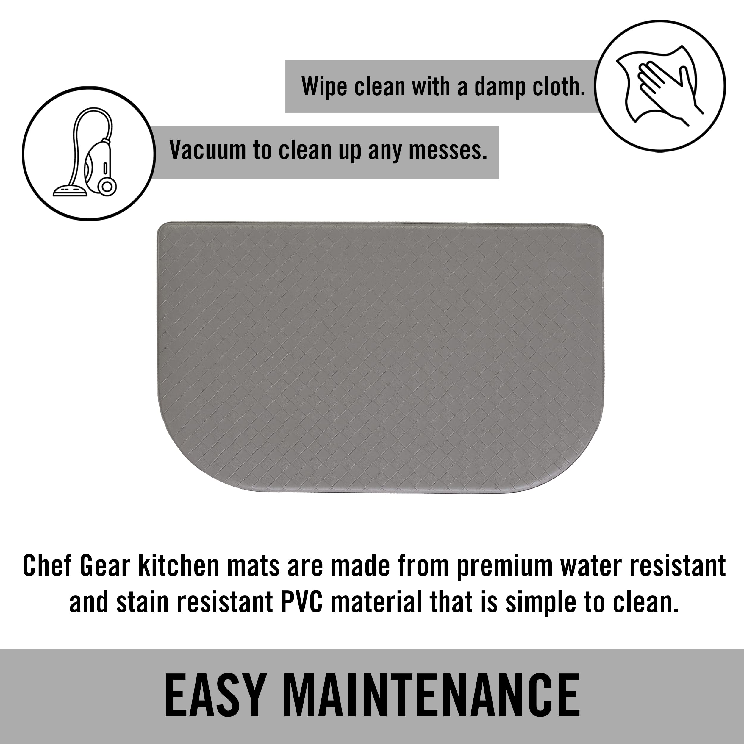 Chef Gear Anti Fatigue Kitchen Mat (17.5" x 32", Grey Wedge) Half Circle Basketweave Design, Non-Slip Cushioned Comfort Chef Mat, Standing Desk Mat/Rug for Relief & Support