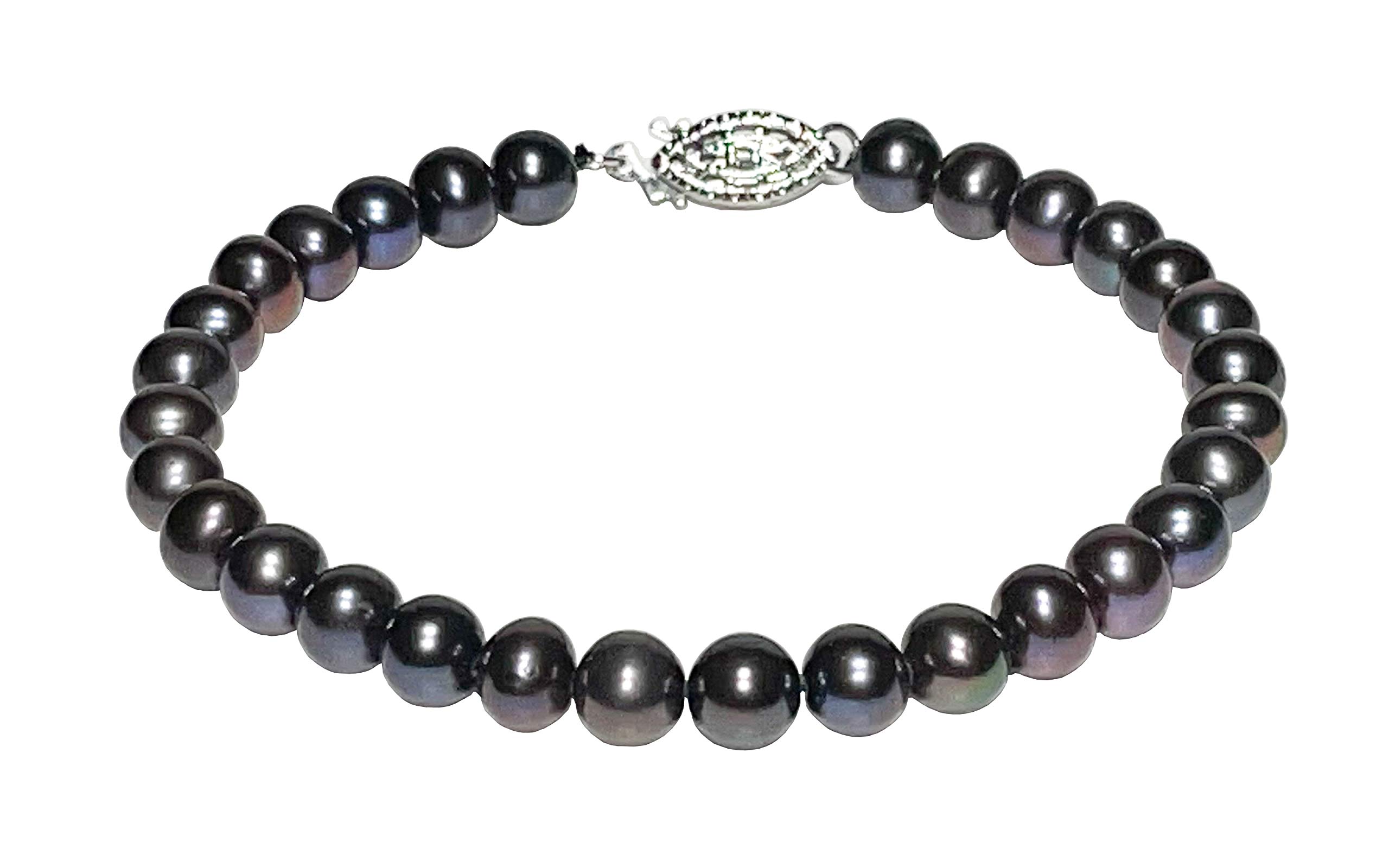 Black Freshwater Cultured Pearl Bracelets 7 Inch for Women AA Quality 6mm Black Bracelet Sterling Silver Clasp - Orien Jewelry