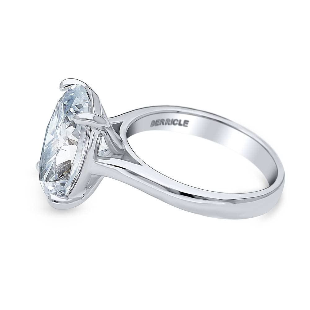 BERRICLE Sterling Silver Solitaire Wedding Engagement Rings 5.5 Carat Oval Cut Cubic Zirconia CZ Statement Cocktail Ring for Women, Rhodium Plated Size 5