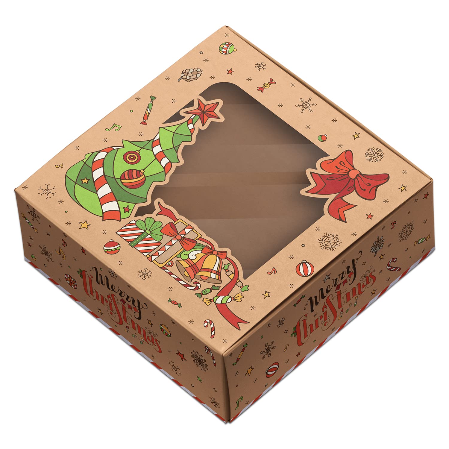Christmas Cookie Boxes With Window and Lid, Bakery Christmas Treat Boxes, Candy and Cookie Boxes for Gift Giving - Food Packaging Containers (Santa, Christmas Tree, Gingerbread Man & Snowman)