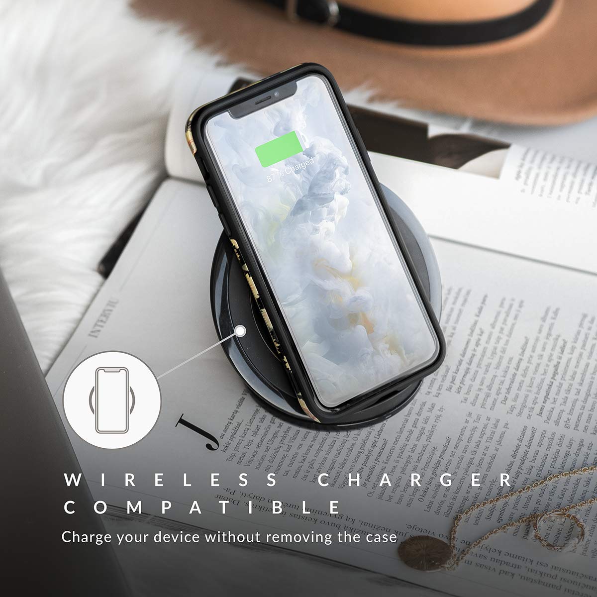 BURGA Phone Case Compatible with iPhone X/XS - Hybrid 2-Layer Hard Shell + Silicone Protective Case -Emerald Green Jade Stone High Luxury Gold Glitter Marble - Scratch-Resistant Shockproof Cover