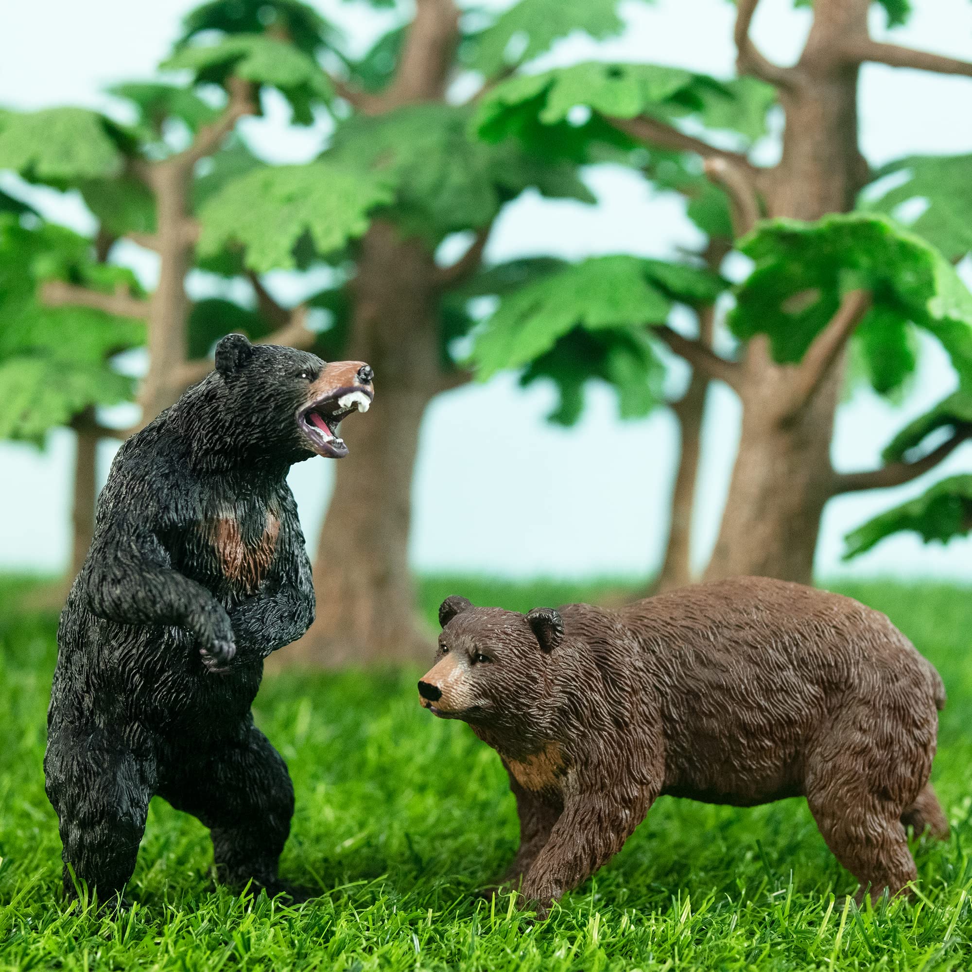 Toymany 6PCS Bear Figurines, Realistic Forest Animals Bear Family Figures Toy Set Includes Brown Bears Black Bears and Cubs, Education Toy Birthday for Kids Toddlers