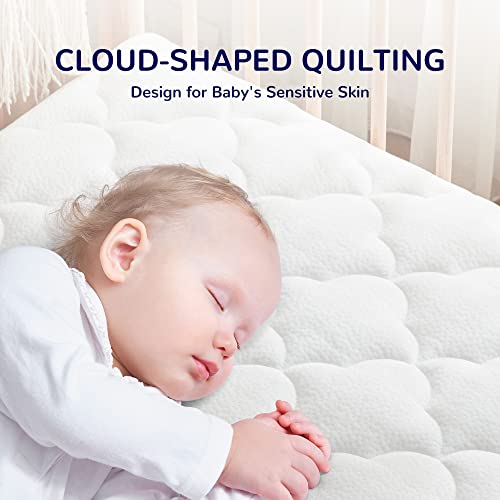 SLEEP ZONE Waterproof Crib Mattress Protector Pad - Quilted, Fitted Baby Mattress Cover 28"x52" - Soft Breathable Toddler Mattress Pad Noiseless Infant Bed Topper - Deep Pocket 14"