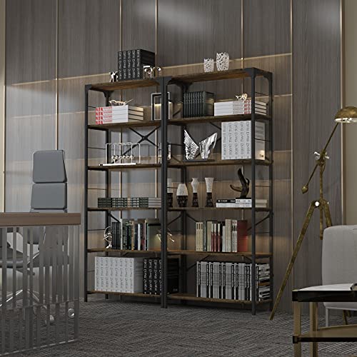 Kiimeey 6-Tier Bookcase Large L31.5 Industrial Black Tall Open Shelf (Vintage)