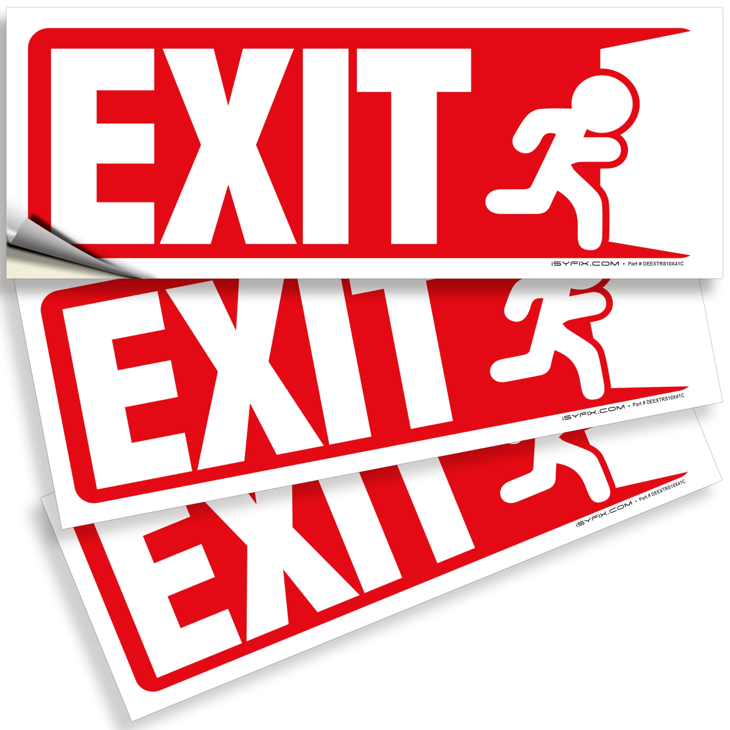 iSYFIX Exit Signs Stickers – 3 Pack 10x4 Inch – Premium Self-Adhesive Vinyl, Laminated for Ultimate UV, Weather, Scratch, Water and Fade Resistance, for Office, Buildings, Workplace, Indoor & Outdoor