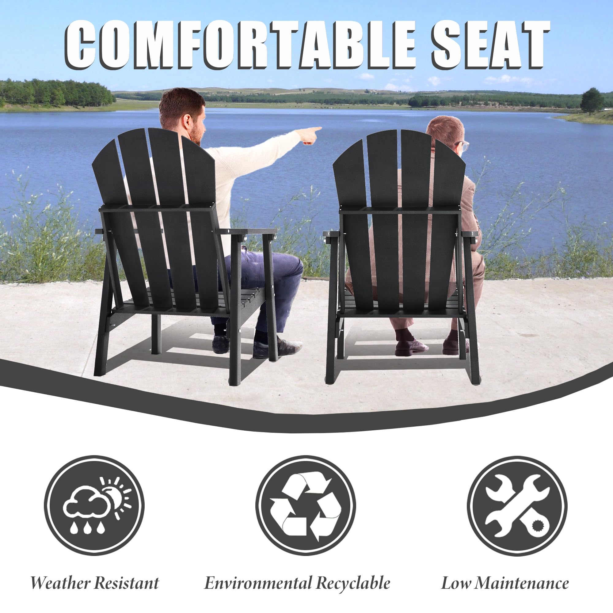 FOLAWO Adirondack Chair HDPE Weather Resistant Outdoor Adirondack Chair Fire Pit Chairs for Patio Lawn Garden Backyard Deck
