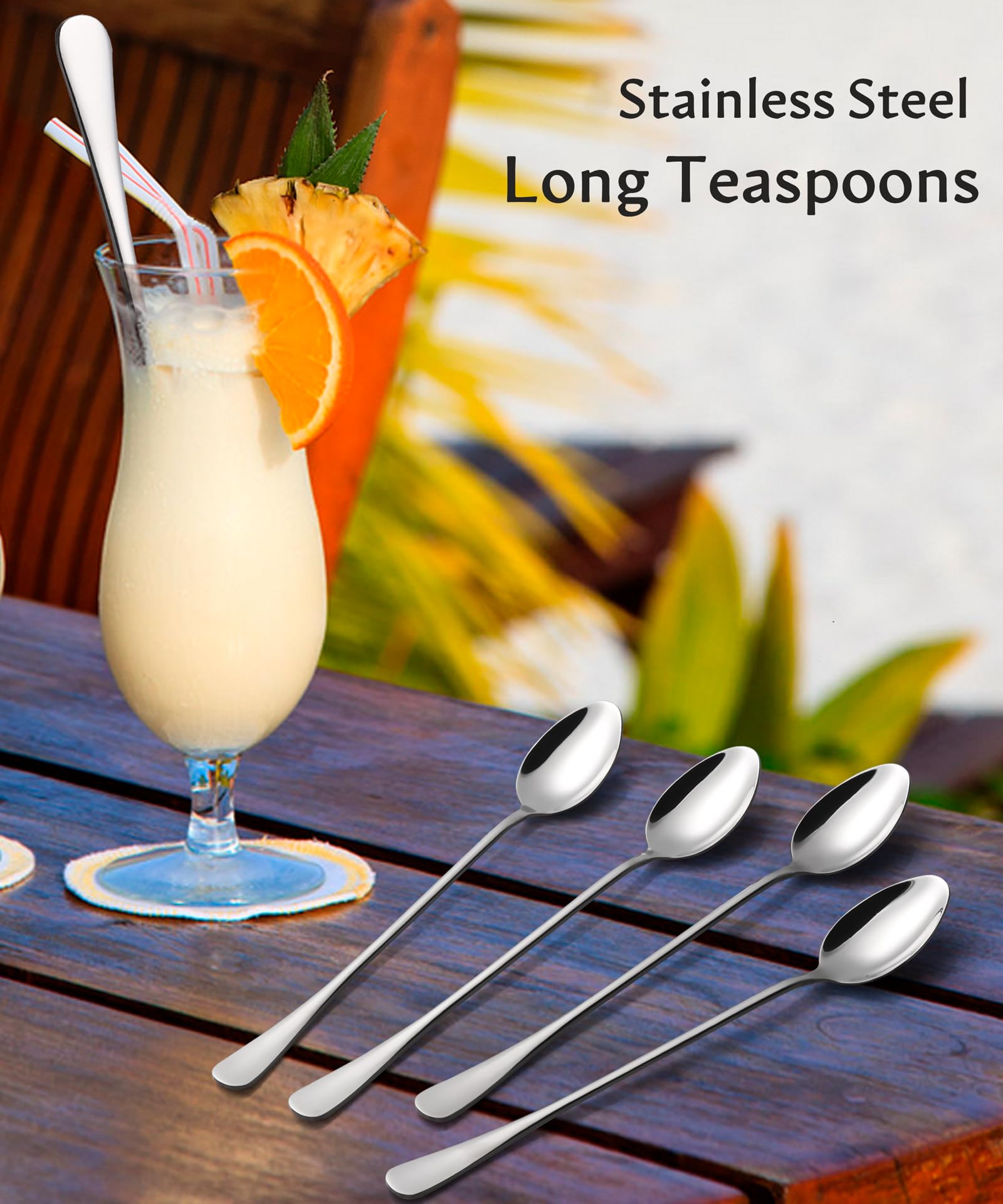 Lovingly Yours 7.5-Inch Long Handle Ice Tea Spoons, Ice Cream Spoons, Coffee Spoons, Long Spoons for Stirring, Stainless Steel Spoons for Dessert, Sundae, Shakes
