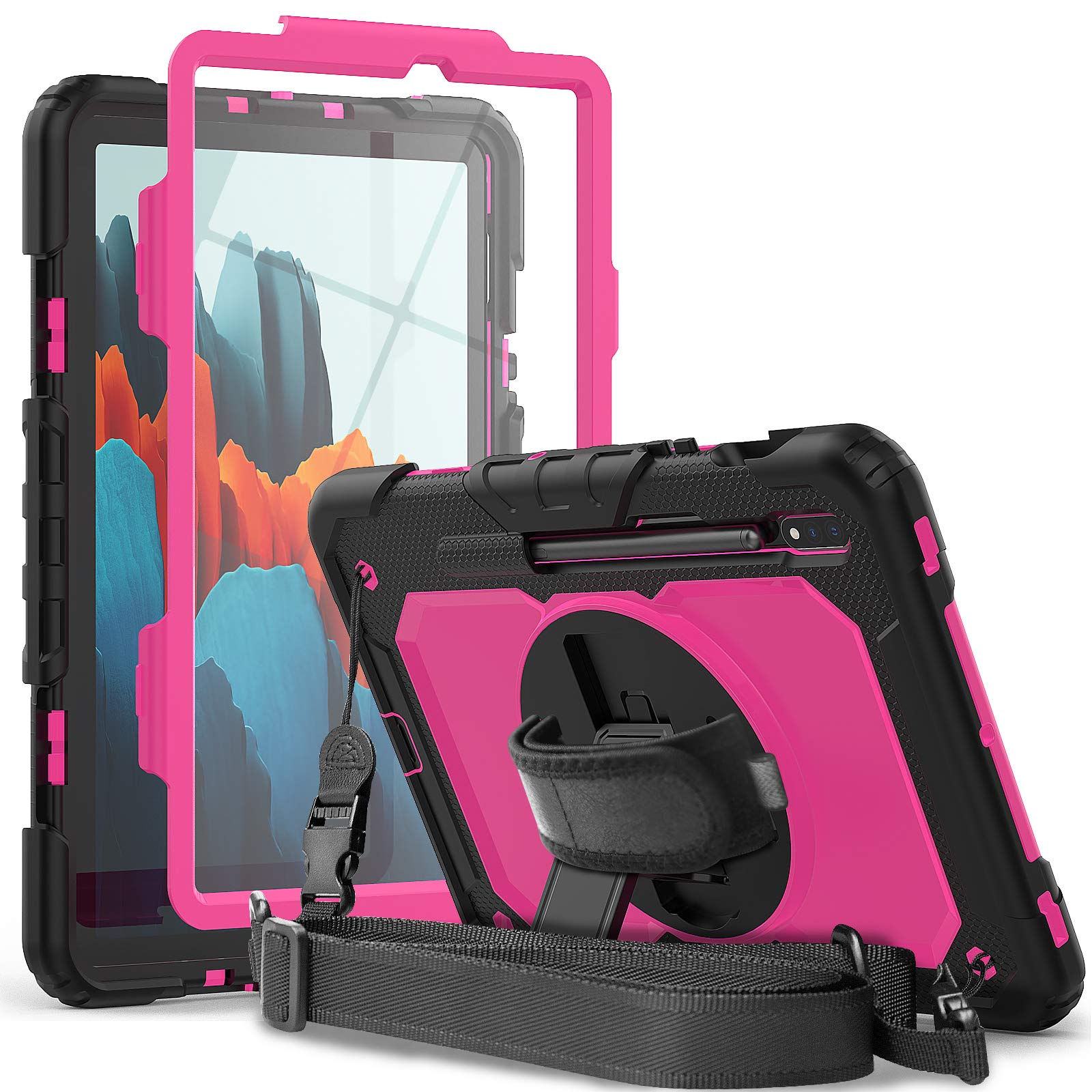 Case for Galaxy Tab S8/S7 11 Inch with Screen Protector Pen Holder Hand Strap Rotating Kickstand | Herize Heavy Duty Shockproof Rugged Case for Samsung Tab S8/S7 Model SM-SM-X700/X706/T870/T875/T878