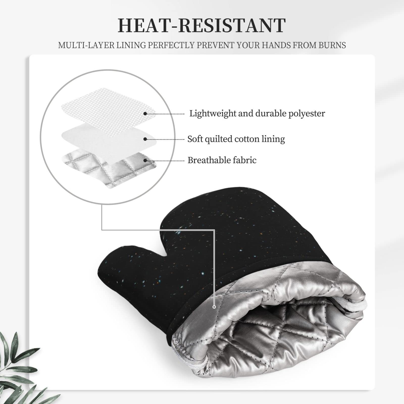 Black Glitter Silicone Oven Mitts Pot Holder Sets 2pcs Cute Design Washable Non Slip Kitchen Heat Resistant Mat Women's Cooking Gloves for Baking and BBQ Wear