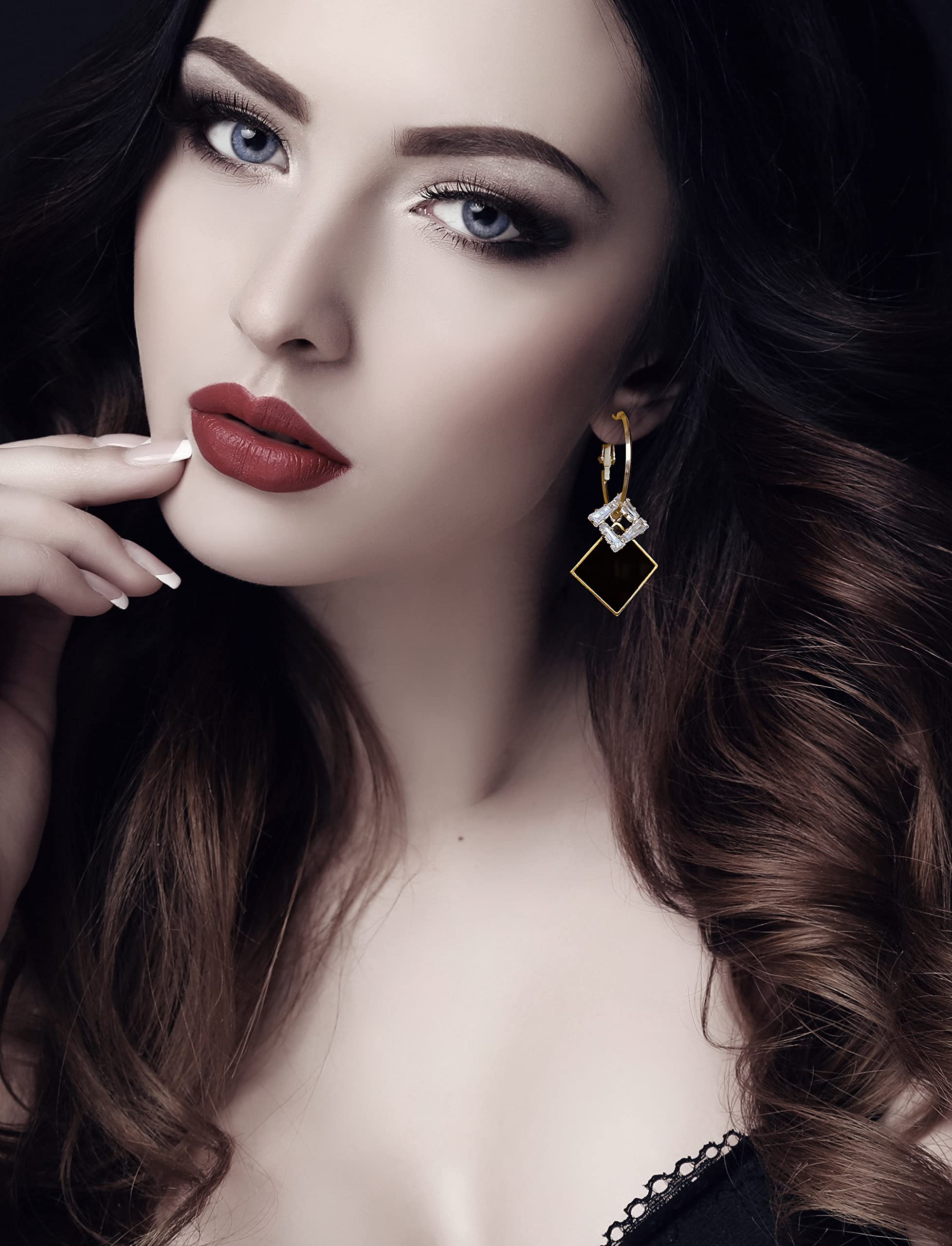 Black Gold Earrings for Women Dangle Drop Fashion Rhinestone Jewelry