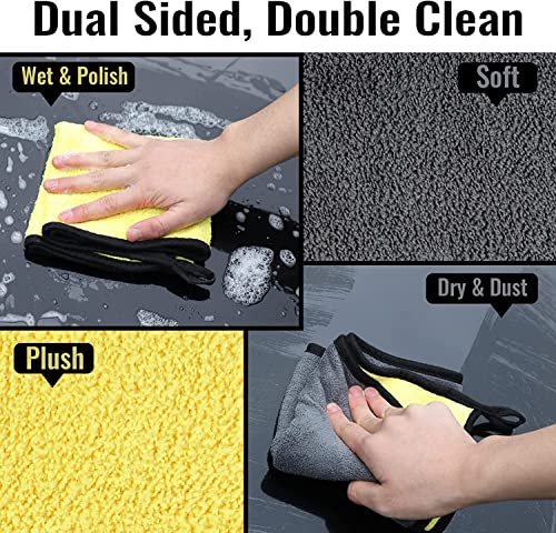 monohomi Microfiber Towels for Cars, 6Pack Soft and Absorbent Car Drying Towel, 24" x 12" 500gsm, Dual-Sided Multipurpose Microfiber Cleaning Cloth for Car Wash, Cleaning, Detailing and Household