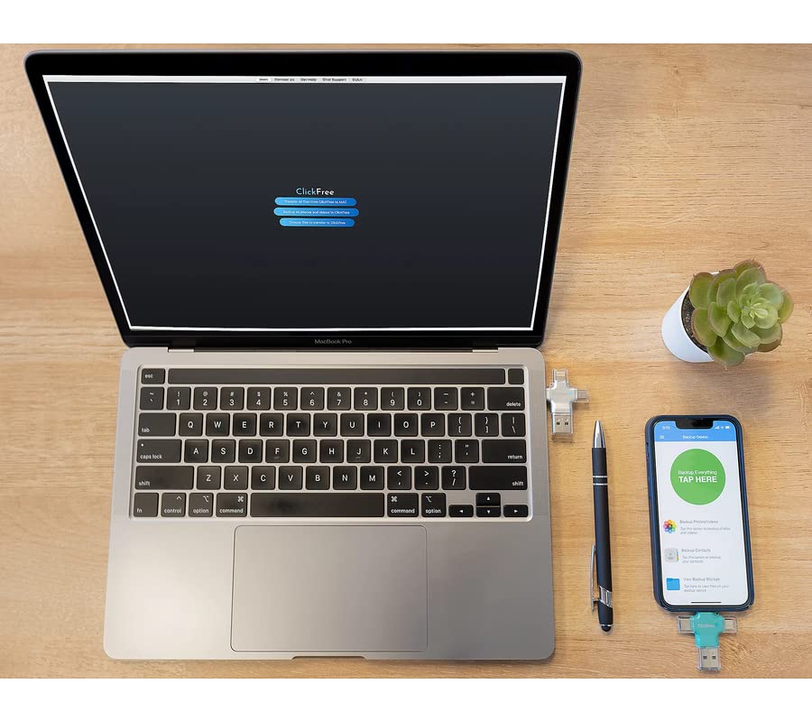 Clickfree™ 512GB USB Photo and Video Saver for Phone/Pad/Mac/PC, High Speed 4-in-1 Universal Phone Flash Drive-Lightning-USB-Photo Stick-External Storage Thumb Drive (Blue Color)