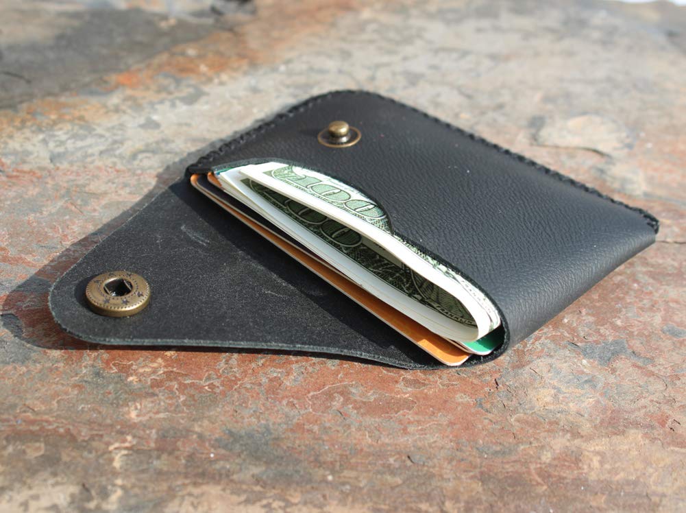 Black Hand-sewn front pocket card organizer wallet Minimalist Genuine Leather Card Case Wallet Small