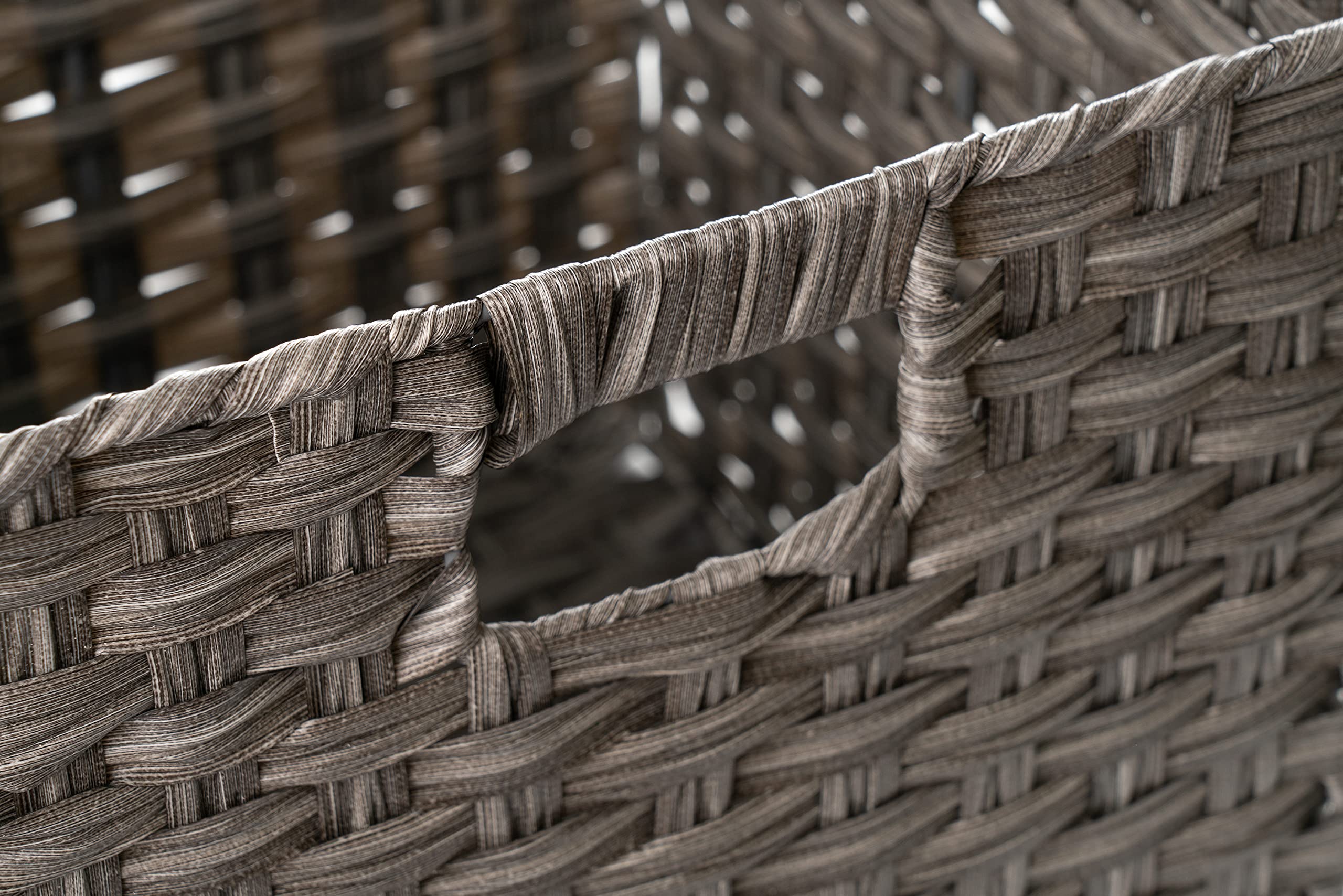 Foldable Synthetic Plastic Wicker Storage Basket with Iron Wire Frame By Blue Ridge Basket Company (Set of 2)