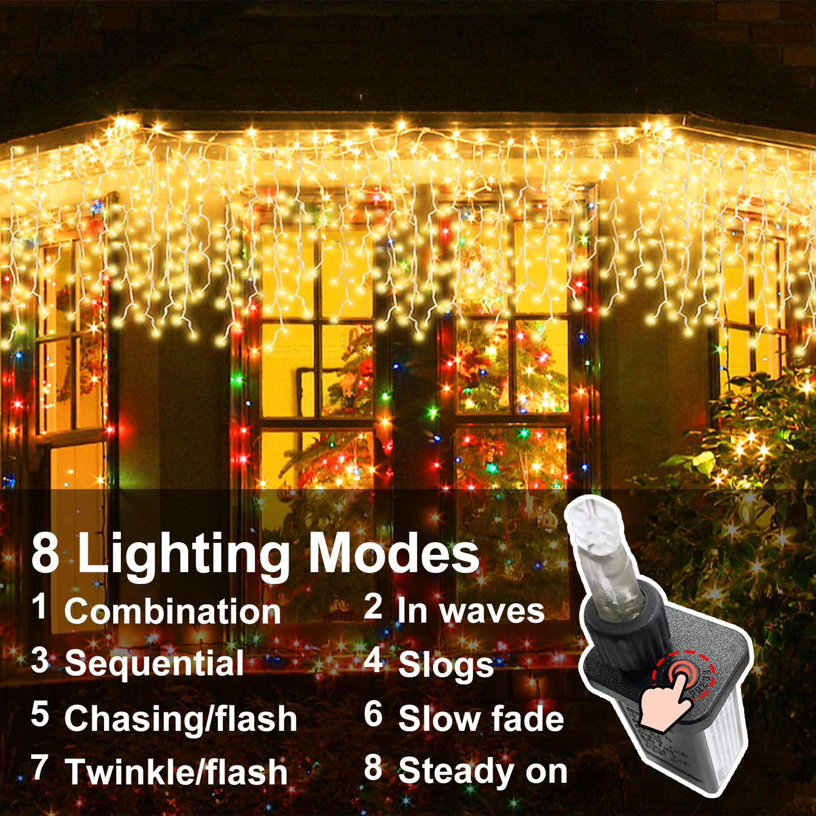 ZOFUNNY 378 LED Christmas Icicle Lights Decor Outdoor, 29.5 Ft 8 Modes 60 Drops Fairy String Curtain Lights Dripping Ice Cycle Lights Xmas Decor Indoor Home Eave Window Holiday Garden (Warm White)