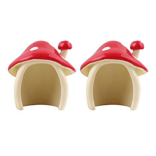 DOITOOL 2pcs Mushroom Craft Ornament Mini Village Houses Glass House Fairy Cottage House Miniature Fairy Houses Dining Room Table Decor Small Landscape Figurines Crafts Resin Dining Table