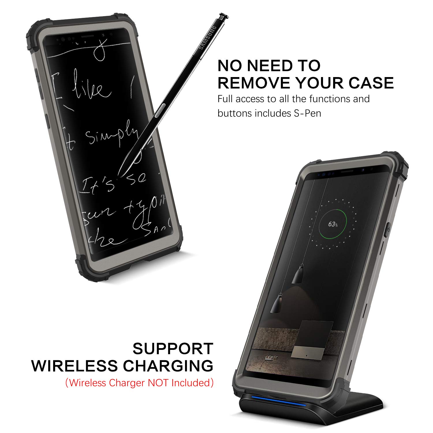 BENTOBEN Galaxy Note 9 Case, Phone Case Samsung Note 9, 3 in 1 Heavy Duty Hybrid Hard PC Soft Silicone Bumper Shockproof Anti Slip Protective Boys Men Cover for Galaxy Note 9 (2018 Release), Gunmetal