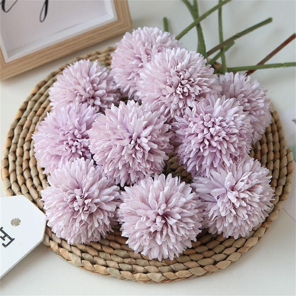 RUJIU 12 pcs Artificial Chrysanthemum Ball Flowers, Bride Wedding Bouquet Stem Plastic Hydrangea Silk Flower for Wedding Centerpieces Arrangements Party Home Table Flowers Garden Decor (Light Purple)