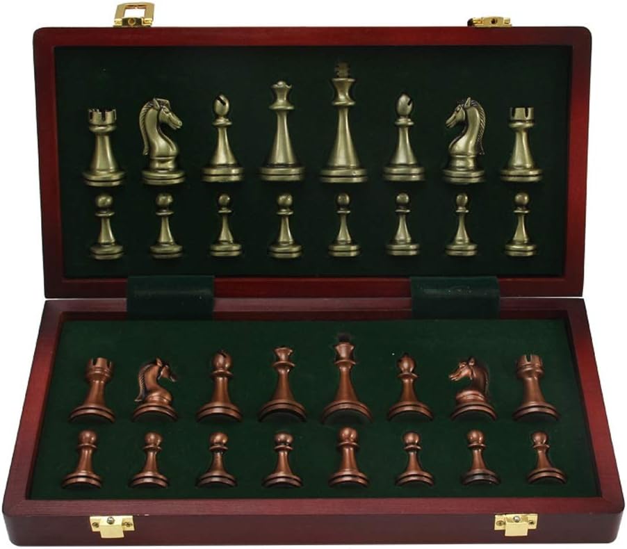 BREWIX Exquisite Chess Set for Adults Collection, Exquisite Bronze Alloy Chess Pieces, Folding Chess Board, Chess for Kids and Adults, Gift for Chess Lovers and Learners Checkerboard