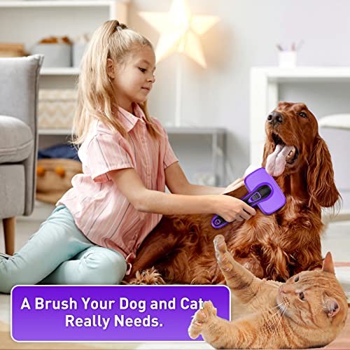 Pet Self Cleaning Slicker Brush for Shedding & Grooming Long Short Haired Dogs, Cats Retractable Brush for Large and Small Gently Removes Loose Undercoat, Mats Tangled Hair from Pet's Coat - Purple