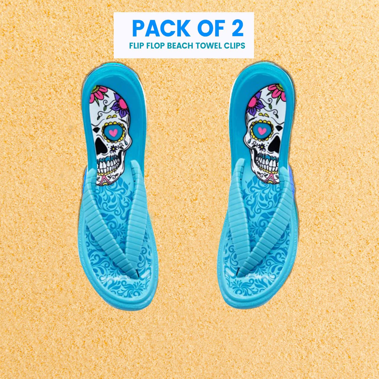 PERFORMORE Flip Flop Beach Towel Clips (Blue), 2-Pack, Portable Towel Holder Clips, Secure Clips for Beach Chairs Deck Patio Pool Boat Cruise Lounge Chair Accessories