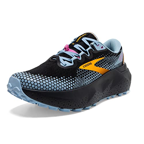 Brooks Womenâs Caldera 6 Trail Running Shoe - Black/Blue/Yellow - 8 Medium
