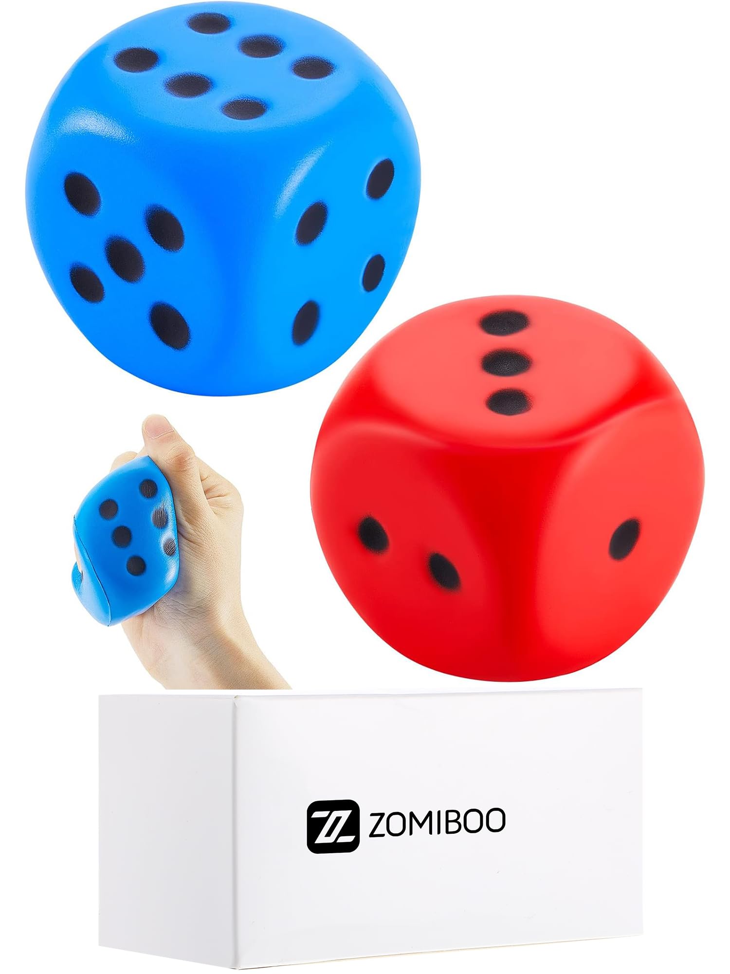 Zomiboo 2 Pcs Large Foam Dice Soft Jumbo Dot Dice Learning 6 Sided Foam Dice Fake Giant Dice Anxiety Relieve Dice Gifts for Christmas Stress Relief(Red, Blue,2.3 Inch)