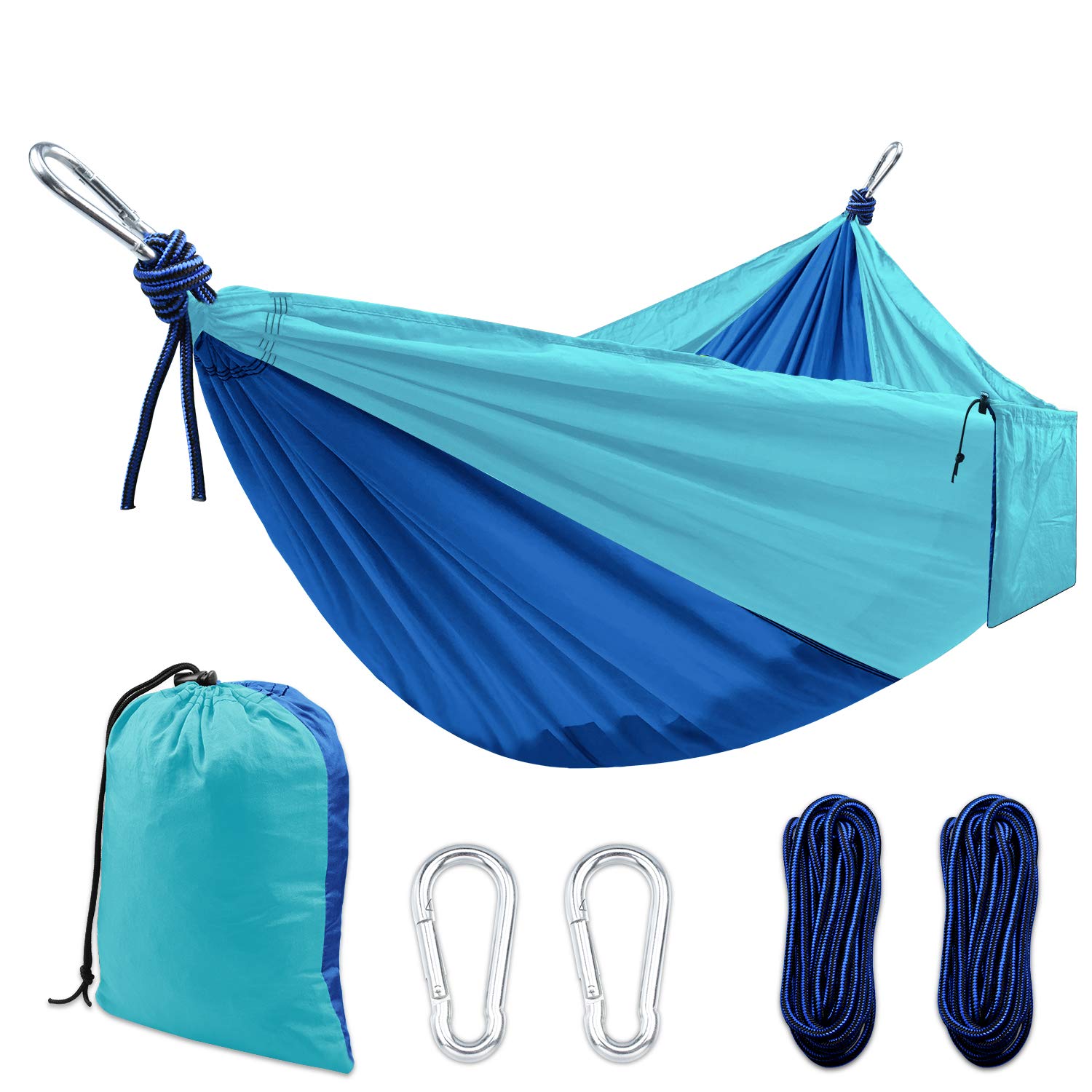 Camping Hammock, Double & Single Hammock with Bug Net/Mosquito, with Travel Portable Tree Straps and Carabiners, Easy Assembly, Lightweight Parachute Nylon Hammocks for Backpacking, Beach, Hiking