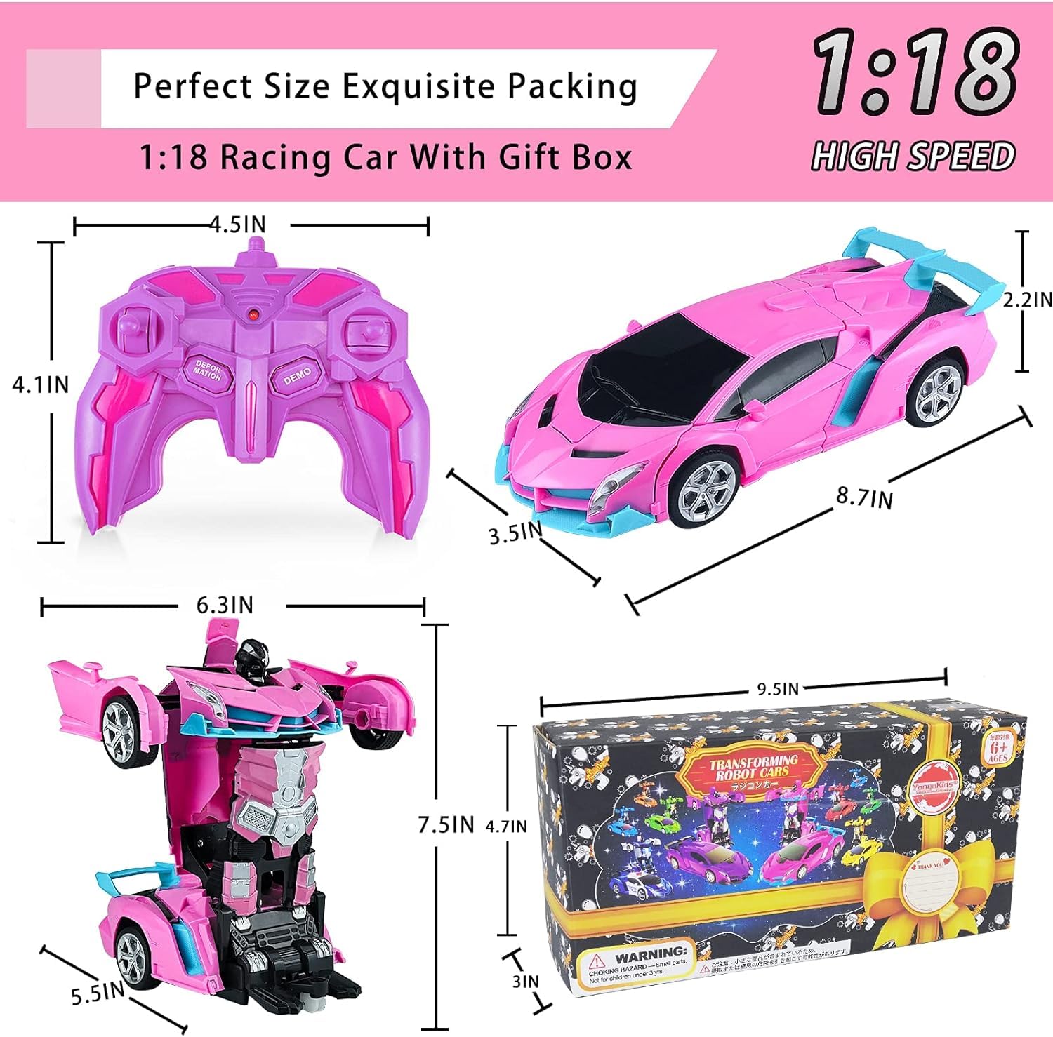 Transform Remote Control Car Toys for 3 4 5 6 7 8+ Year Old Boys Girls - 1:18 Rc Car Transformation Robot with One-Button Deformation & 360° Rotating Drifting, Cool Toys Gifts Transforming Robot Car