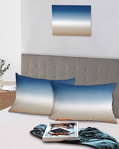 Edwiinsa Navy Blue Beige Ombre Cream Pillow Covers Standard Size Set of 2 20x26 Bed Pillow, Modern Abstract Art Aesthetics Plush Soft Comfort for Hair/Skin Cooling Pillowcases with Envelop Closure